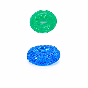 TEHAUX 2Pcs Round Ring Pet Toys TPR Tooth Toys Bite Resistant Dog Molar Teeth Toys Dog Toys (Blue and Green)