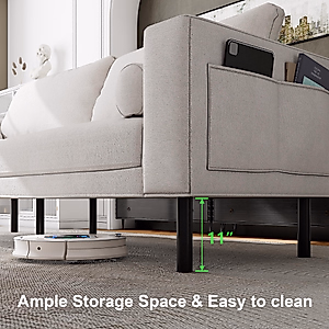 Feonase 88" Sofa Couch, Mid-Century Modern Sofa for Living Room, Loveseat with 4 Side Storage Pockets & 2 Pillows, Heavy-Duty Metal Frame, Beige