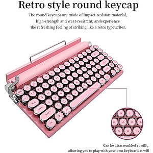 Adventurers Typewriter Keyboard,Bluetooth Wireless Keyboard with 83 Keys Hot Swappable Blue Switch/Round Keycaps/White Backlit/Compact 75% Layout Wired Keyboard for Windows/Mac/PC/Laptop/ipad,Pink