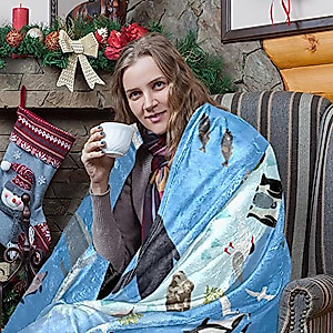 Plush Blanket Throw Blanket Warm Cozy Soft Microfiber Blankets, Antarctic Glacier Animal Penguin Sea Lion
