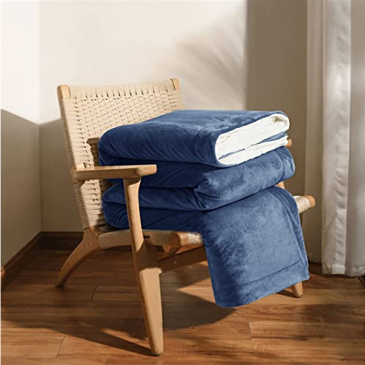 HomeSweety TOAO Sherpa Fleece Blanket Queen Size, Thick Blankets for Winter Soft Fuzzy Flannel Fleece/Wool Like Reversible Velvet Plush Couch Blanket, Cozy Luxury Bed Blankets(90''x90'',Navy Blue) 1