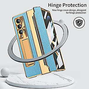 EAXER Compatible with Samsung Galaxy Z Fold 3 5G Case, Full Coverage Protection Built in Screen Protector Stand Shockproof Hinge Case Cover (Golden&Blue)