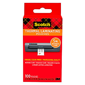 Scotch Thermal Laminating Pouches, 5 Mil Thick for Extra Protection, 2.32 x 3.70-Inches, Business Card Size, 100-Pack (TP5851-100)