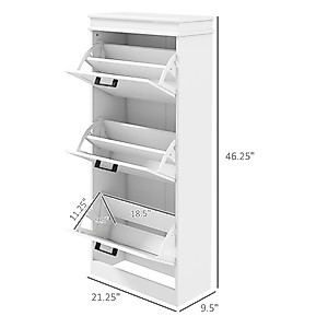 HOMCOM Shoe Cabinet for Entryway, Narrow Shoe Rack Storage Organizer with 3 Flip Drawers and Adjustable Shelves for 15 Pairs of Shoes, White