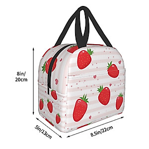 Ucsaxue Cute Strawberry With Heart Lunch Bag Reusable Lunch Box Work Bento Cooler Reusable Tote Picnic Boxes Insulated Container Shopping Bags For Adult Women Men