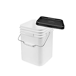 House Naturals 4 Gallon White Square Food Grade Bucket Pail with Lid ( Pack of 3) BPA Free- Made in USA