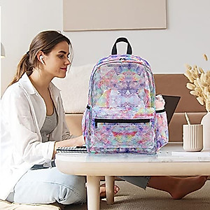 LEDAOU Mesh Backpack for Kids Girls Semi-Transparent Mesh School Backpack Bookbag Lightweight Casual Daypacks for Beach Gym Travel (Tie Dye Purple)
