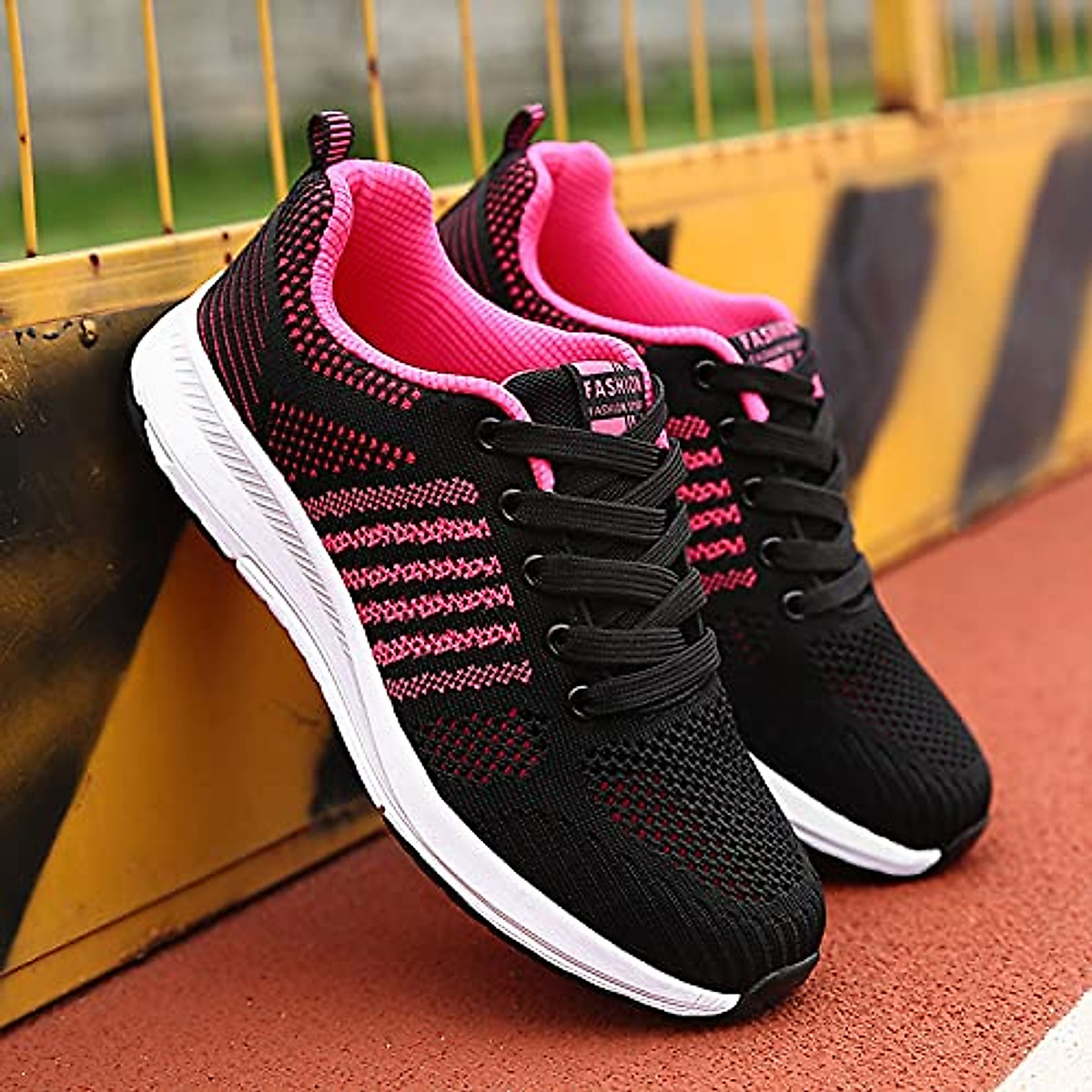 MLAGJSS Slide on Shoes Women, Ladies Shoes Color Matching Fashion Mesh Breathable Lace-up Flat Heel Casual Sneakers