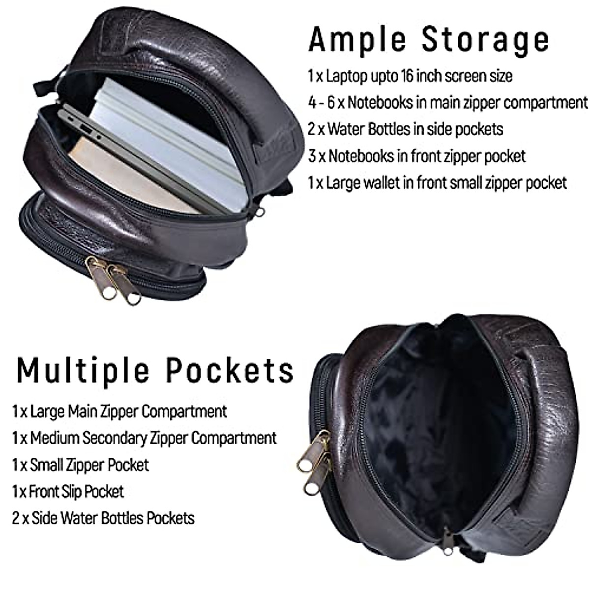 Leather Backpack for Men Women Large Capacity - Genuine Brown Travel 15.6 inch Leather Laptop Bag, Rucksack for Business, College, Casual Daypack