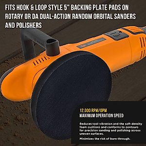 Dura-Gold Pro Series 5" x 10mm Soft Density Interface Pad, 2 Pack - Hook & Loop Foam Protection Cushion, Used Between Sander Sanding Discs, Polisher Polishing Pads & Backing Pads - Auto Car Detailing