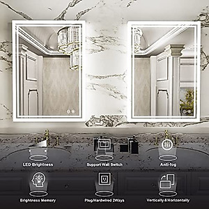 TokeShimi 20 x 28 Inch LED Lighted Bathroom Mirror Backlit Mirror with Lights Anti-Fog Dimmable Wall Mounted Makeup Mirror with with Front Lights & Backlight(Horizontal&Vertical)