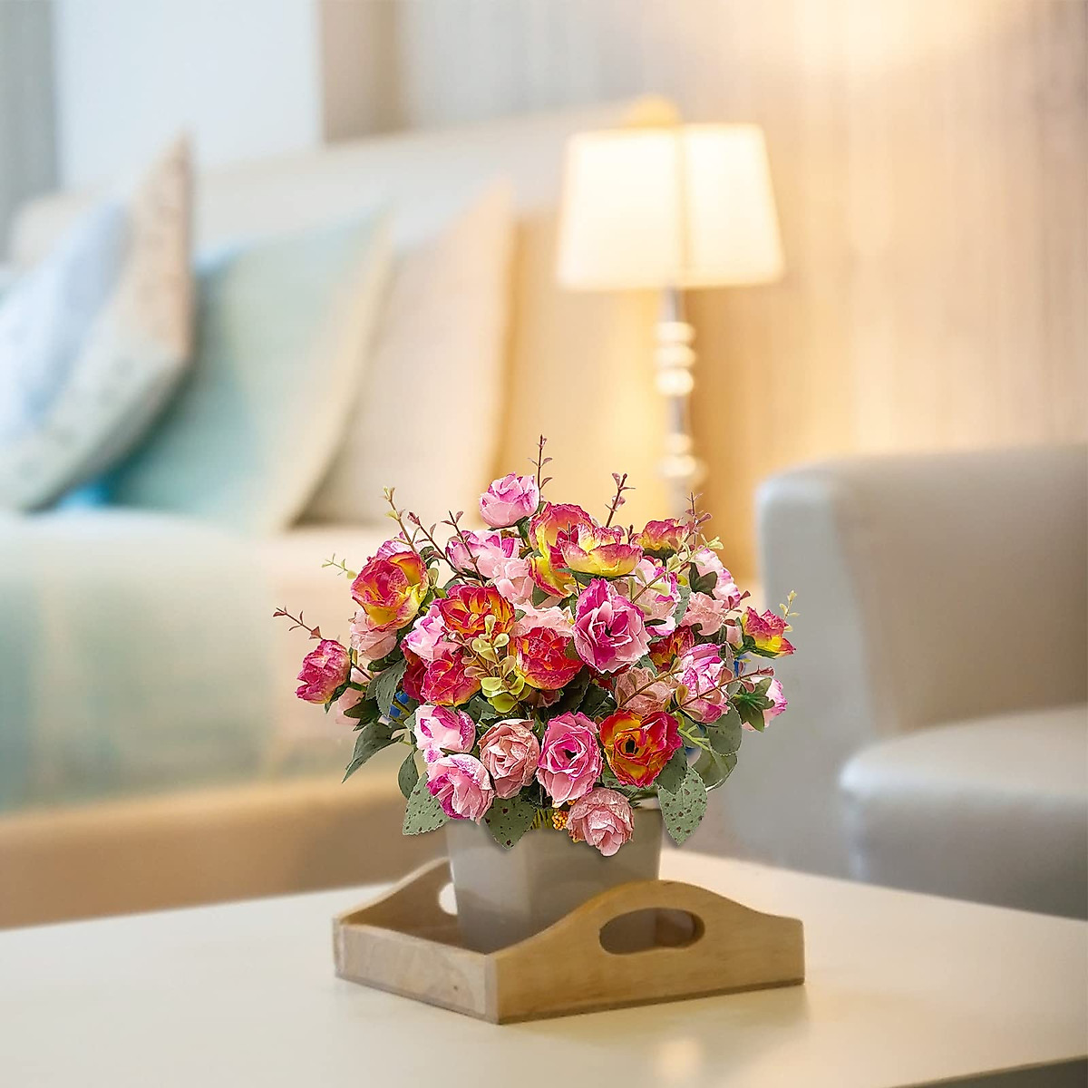 TURNMEON 63 Heads Rose Artificial Flowers Bouquet 3 Bundles Fake Flowers for Cemetery Summer Decorations Silk Flowers Fake Rose Home Decor Wedding Bouquet Faux Flower Spring Decor(Rose Red)