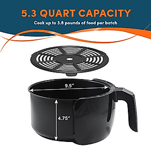 Elite Gourmet EAF5317D# Digital 5.3Qt Hot Air Fryer 7 Menu Functions 1350W Oil-Less Healthy Cooker, Timer & Temperature Controls, Black