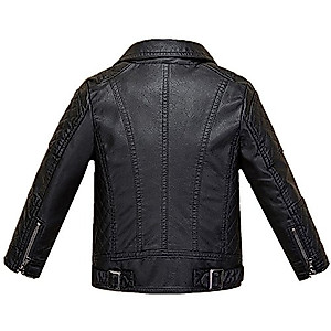 LJYH Boys Girls Fashion Collar PU Leather Jackets Kids Black Outdoor Zipper Coats 7/8yrs