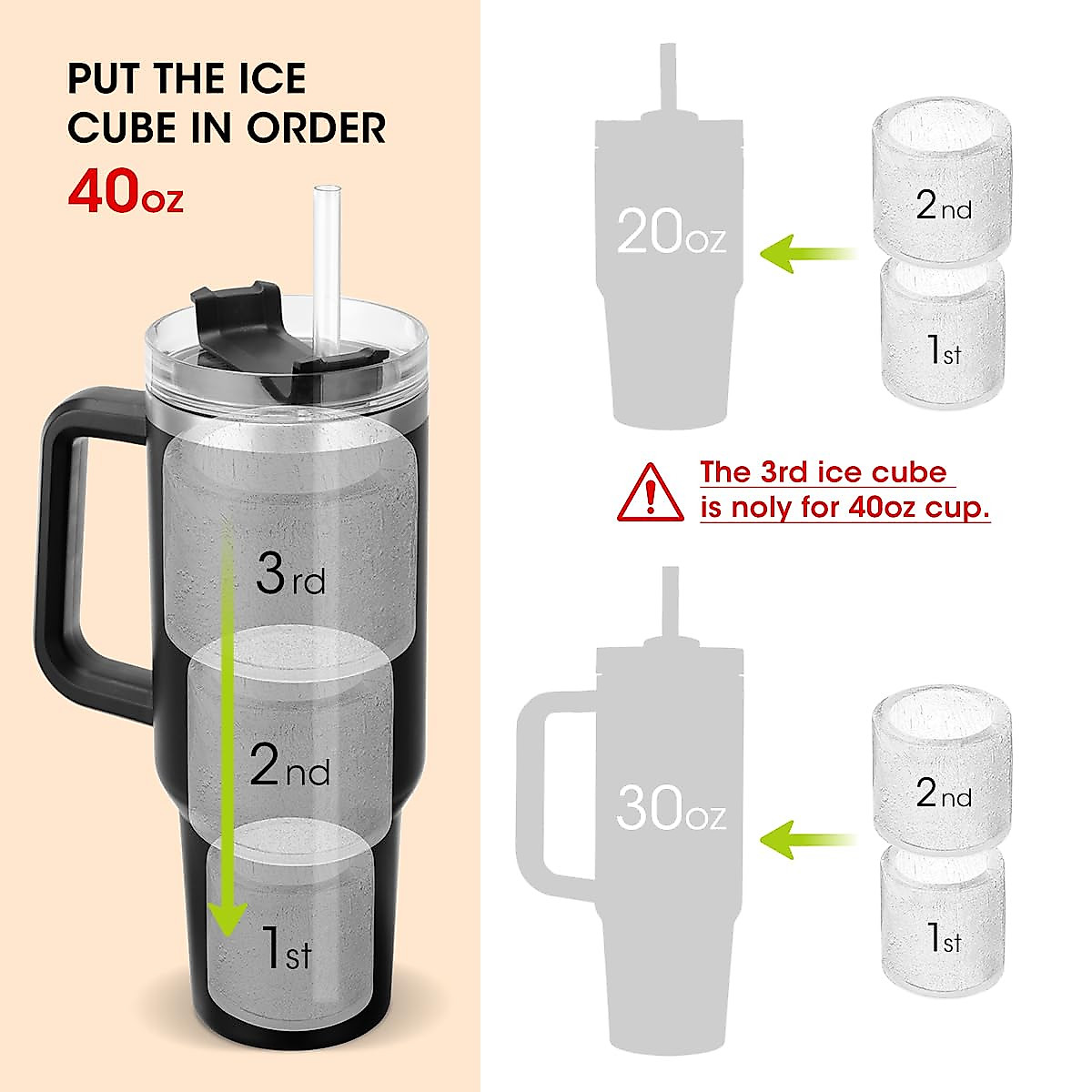 Aieve Ice Cube Tray for Stanley Cup, Aieve Ice Mold Silicone Ice Tray for 40oz 30oz Stanley Tumbler Stanley Cup Accessories with 4 pcs Straws (Green)