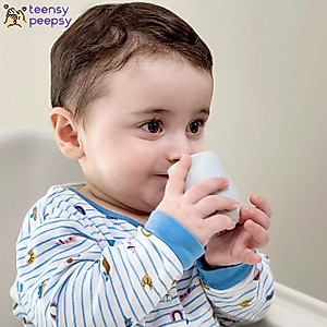 teensy peepsy Tiny Baby Cups for 4 months+ | Silicone Baby Cups for 6-12 months Infants Baby Boy Gift, 2 pack Training Cups for Baby Led Weaning, Drinking Cups 2oz (Pastel Earth)