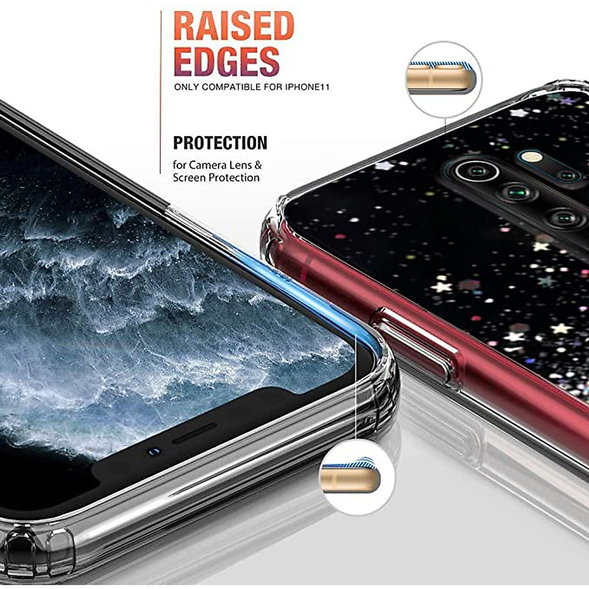 Compatible with Redmi Note 8 Pro Case Glitter Clear Green,for Xiaomi Redmi Note 8 Pro Phone Case Silicone Transparent Soft TPU Women Girls Shockproof Protective Slim Cover (Black)