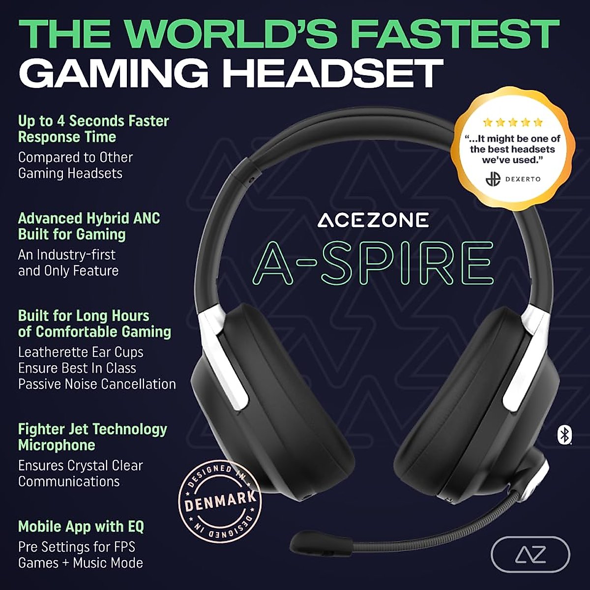 ACEZONE A-Spire - ANC Gaming Headset - Active Noise Cancellation - Noise Cancelling Flip-to-Mute Microphone - Mobile App - Lightweight - Windows PC - PS4 - PS5 - Xbox - Switch - Android - iOS - Mac