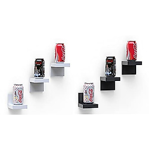 RICHER HOUSE Small Floating Shelves for Wall Set of 6, Plastic Small Black Shelf 4 Inch Display Ledges for Small Decor, Mini Shelf for Wall with 2 Types of Installation (Adhesive or Screw)