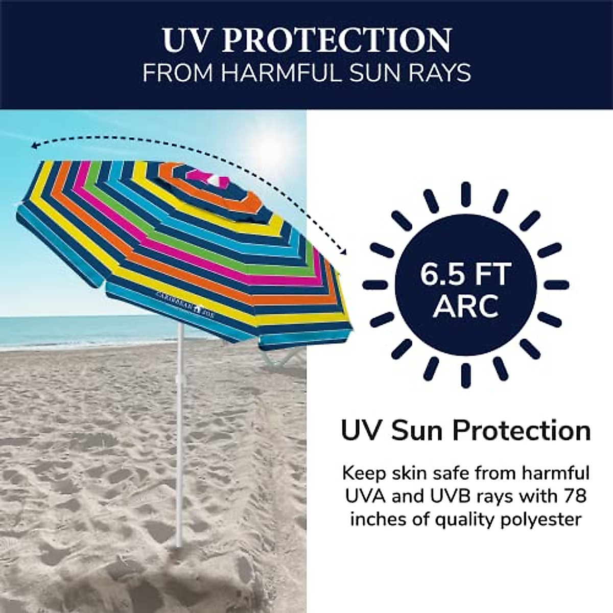 Caribbean Joe Chaby International Portable, Adjustable Tilt Beach Umbrella with UV Protection, 7 FT