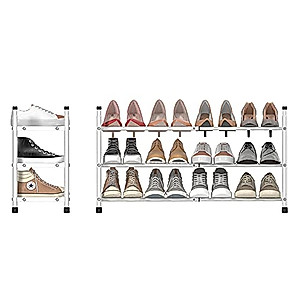 TZAMLI 3-Tier Stackable Closet Shoe Rack Organizer, Expandable and Adjustable Metal Shoes Shelf Storage Small Shoe Rack for Entryway Dorm, White