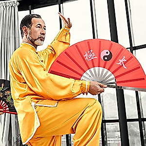 Gadpiparty Handheld Fan Handheld Fan Hand Fan Folding Fan Chinese Kung Fu Fan Cloth Fan Rave Fan Performance Fan Festival Fan Craft Fan Dance Fan for Men Women Red Hand Held Fan Hand Held Fan