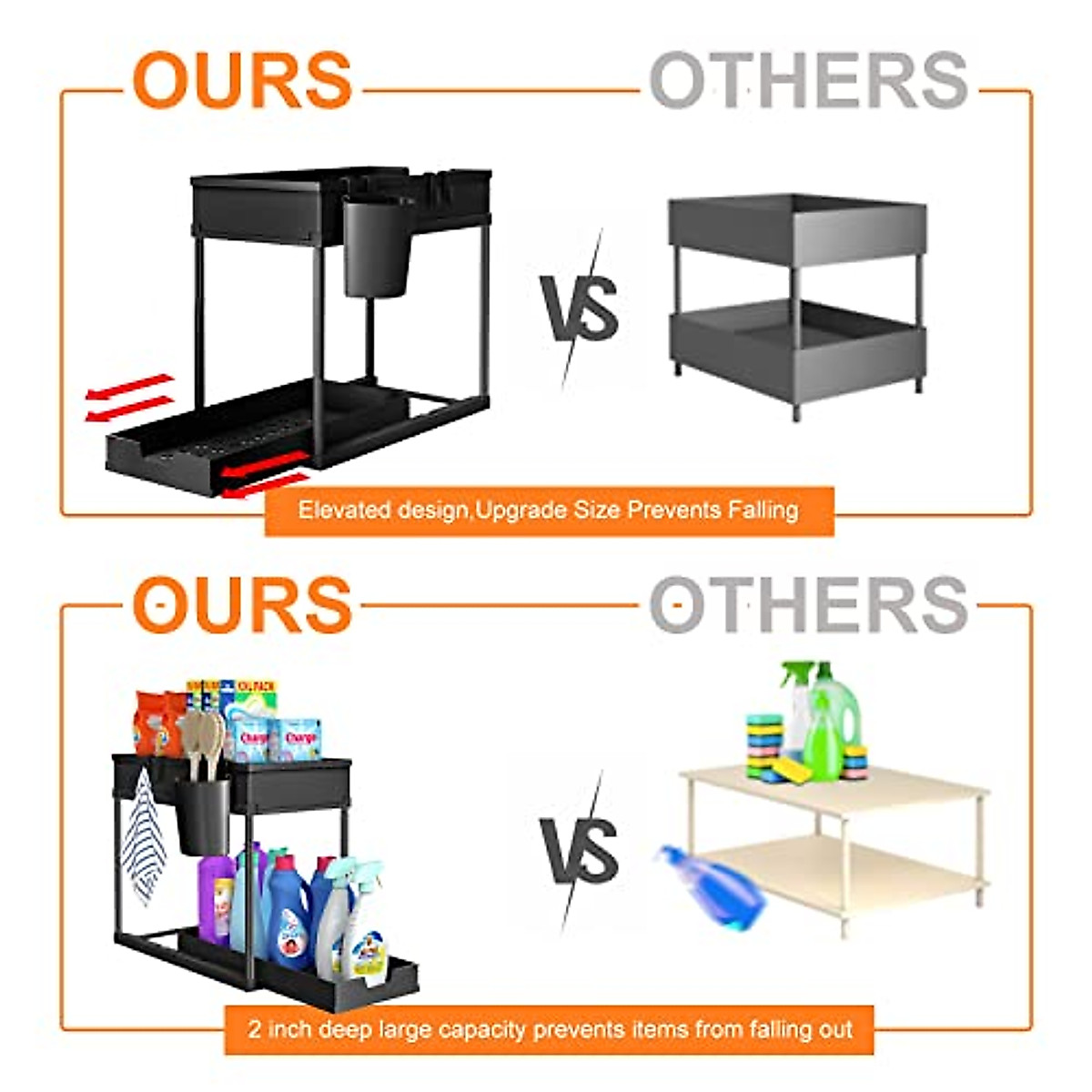 Under Sink Organizers and Storage,2 Tier Multipurpose Under the Sink Organizer, Sliding Kitchen Storage Pull Out Double Shelf Drawer for Bathroom Counter Cabinets, Undersink Hair Tool