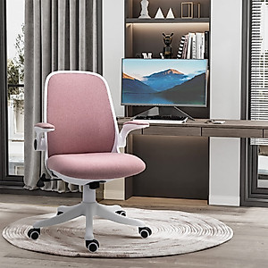 Vinsetto Linen-Touch Fabric Office Chair Swivel Task Chair with Adjustable Lumbar Support, Height and Flip-up Arms, Pink