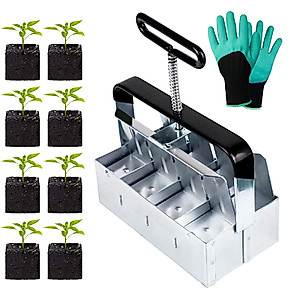 [Upgraded] 8 Soil Blocker 2 inch Manual Quad Soil Blocker Set Handheld Soil Block Maker Garden Blocking Tools for Seedings, Cuttings, Greenhouses - Come with Garden Gloves