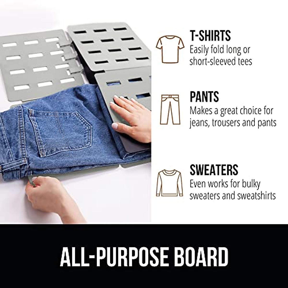 Gorilla Grip Shirt Folding Board, Easy Fast T-Shirt and Clothes Folder, Adult Clothing, Durable Plastic Organizer, Compact for Travel, Laundry Boards, Tshirt Flipfold Tool, Gray