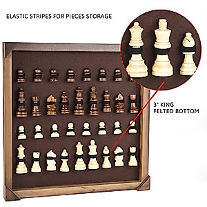 OUMODA Luxury Magnetic Wooden Chess Game Set - 15" Walnut Chess Board with Stylish Chess Pieces - 2 Extra Queens, Strap-Style Elastic Rope Storage, High End Gift, Birthday Housewarming Retirement