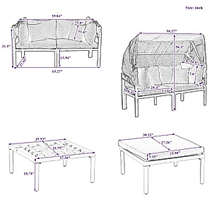 Merax 3-Piece Patio Daybed with Retractable Canopy and Cushions, Outdoor Metal Sectional Sofa Set Sun Lounger for Backyard, Porch, Poolside, Grey