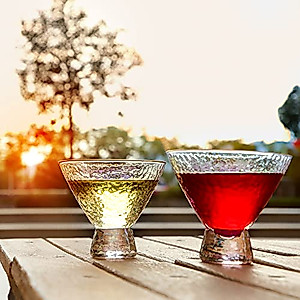 Lysenn Iridescent Stemless Martini Glasses Set of 2 - Premium Hammered Cocktail Glasses for Weddings, Anniversary, Christmas, Party - 7.7oz Gold Rim