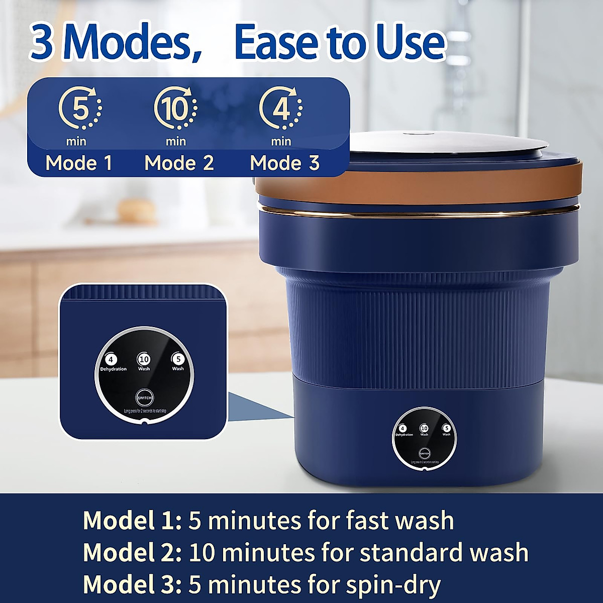 Portable Washing Machine Mini Laundry Washer Small Folding Washer 9L Capacity for Apartment Traveling RV Camping Dorms,Foldable Washer Deep Cleaning for Underwear,Baby Clothes,Socks,Pet Clothes