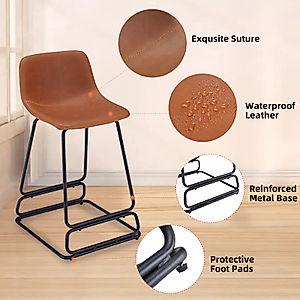 Counter Stools Industrial Faux Leather Bar Stools Set of 2,Urban Armless Dining Chairs with Metal Legs Modern Counter Height Barstools for High Desk Home Office Restaurants,24"