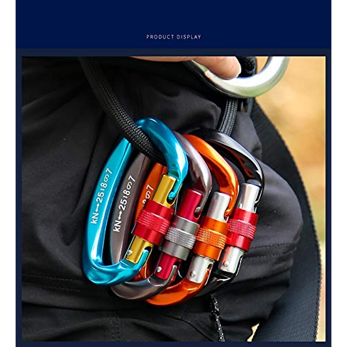 Climbing Carabiner 5 Pack Auto Locking Heavy Duty Caribeaners Twist Lock Screwgate Aluminum Lightweight for Climbing, Mountaineer, Hammock, Camping, Outdoor Equipment,Backpack,Keychain,Dog Leash