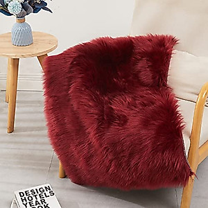 Faux Sheepskin Fur Fuzzy Rug with Rug Grippers for Burgundy Area Rug, 2x3 Ft Rectangle Small Furry Rugs, Alfombras para Habitacion, Fluffy Rug Fur Rugs for Bedroom, Living Room, Home Decor …
