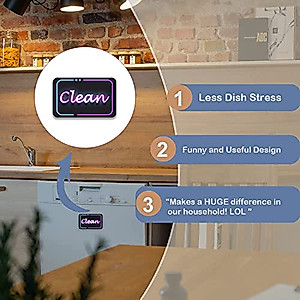 Kiterest Dishwasher Magnet Clean Dirty Sign Indicator- Double Sided with Bonus Magnetic Plate - Kitchen Dish Washer 3D Neon Light Clean Dirty Magnet for Dishwasher (neon)