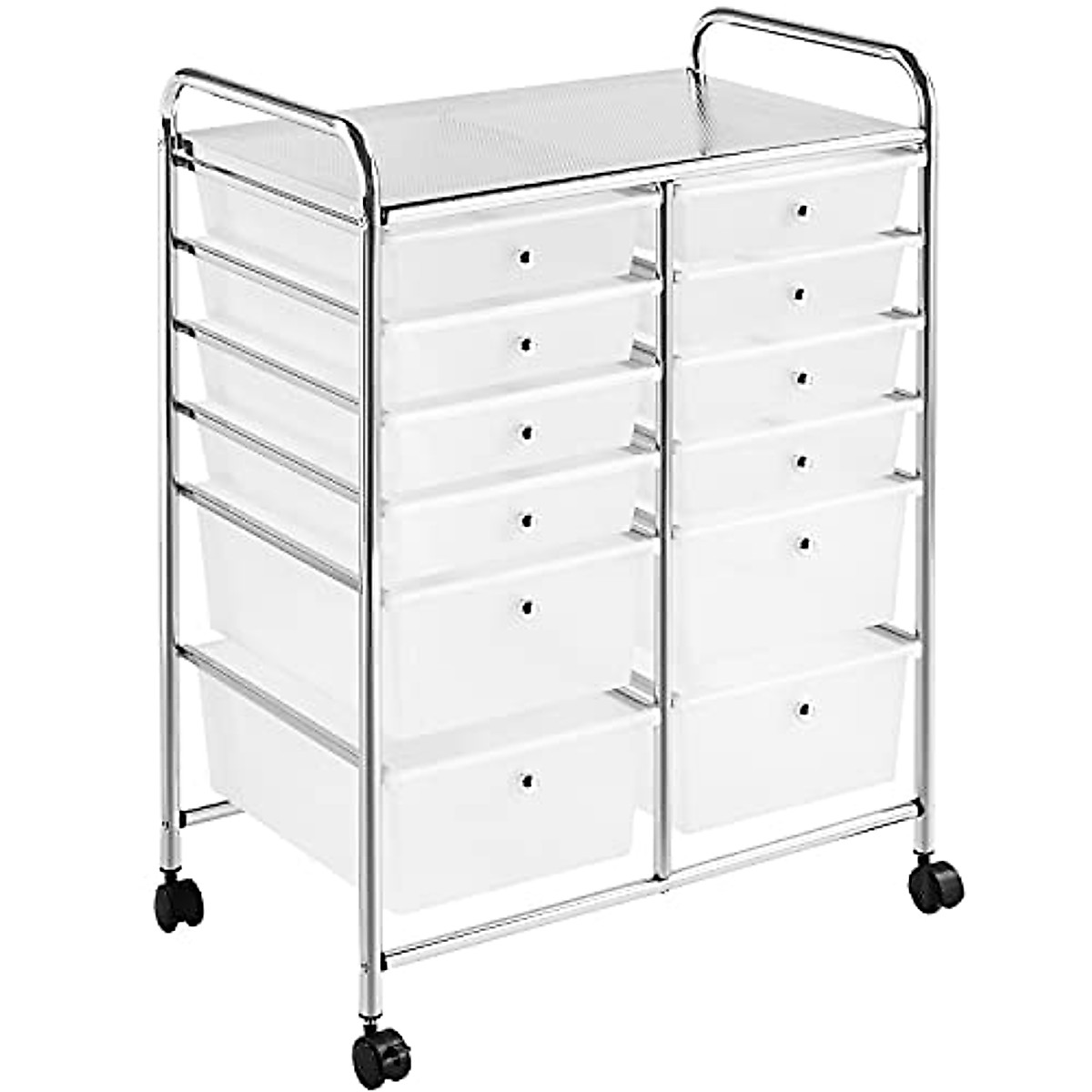 Utility Cart with 12 Drawers Rolling Multipurpose Movable Organizer Cart Storage Bin Trolley Tools Scrapbook Paper Organizer on Wheels(White)