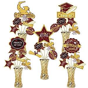 Graduation Party Decorations Maroon Gold 2023/Burgundy Gold Graduation Party Supplies Maroon Grad Table Centerpieces-24Pcs Burgundy Gold Black Graduation Sticks Class of 2023 Table Topper