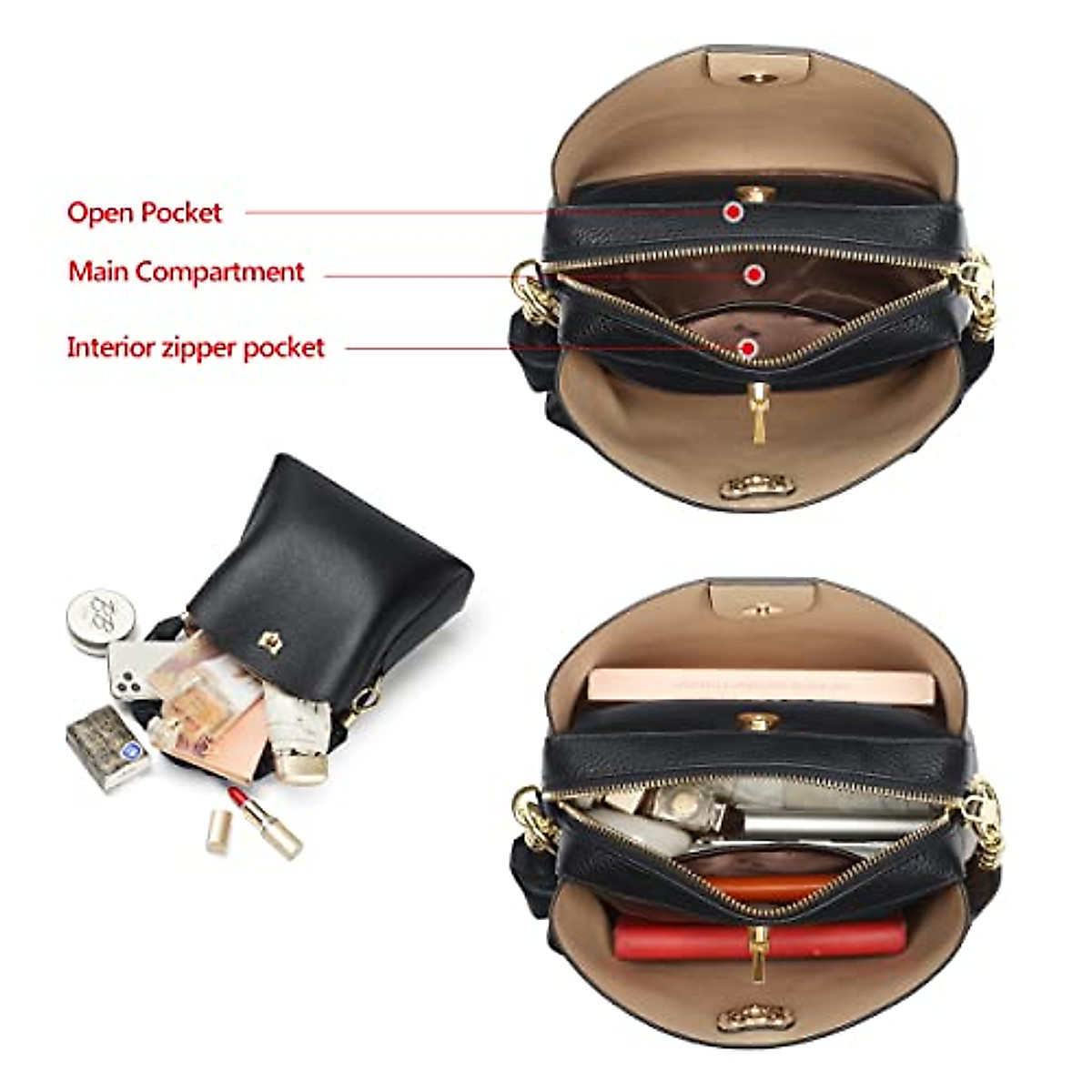 FOXER Women's Leather Shoulder Black Handbags, Purses for Women Crossbody Bag, Tote Bag Cute Split Cowhide Quilted Shoulder Purses (Black)