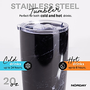 NORDAY | Tumbler Cup with Lid - 20oz - Black Marble | Vacuum Insulated Tumbler - Travel Tumbler - Stainless Steel Tumblers - Double Wall Coffee Tumbler - Keeps Temperature up to 24hr - Anti Spill Lids