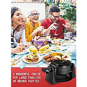 Waffle Maker, Belgian Waffle Maker Iron 180° Flip Double Waffle, 8 Slices, Rotating & Nonstick Plates, Removable Drip Tray, Cool Touch Handle, Black, 1400W