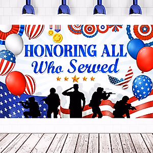 Large 71" X 43" Veterans Day Banner, Veterans Day Decorations, Honoring All Who Served Veterans Day Banner, Thank You Veterans Banner for Veterans Day Party
