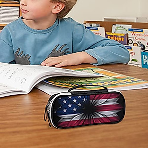 USA Flag Sunflower Printed Pencil Case Bag Stationery Pouch with Handle Portable Makeup Bag Desk Organizer