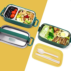 JUBOSYCZ Stainless Steel Bento Box for Adults&Kids,Japanese Leakproof Lunch Box Divided Food Meal Storage Containers Set Stackable 2 Layer for Children School Picnic Green