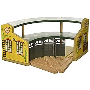 maxim enterprise, inc. Wooden Train Round House with 5-Way Switch Track for Kids, Norrington Wood Train Shed with 5 Doors. Houses 5 Engines & Cars, Compatible with Major Brand Wooden Railways