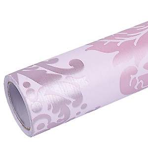 Teemall 17.7x118 Inch Self Adhesive Purple Damask Removable Shelf Liner Cabinet Sticker