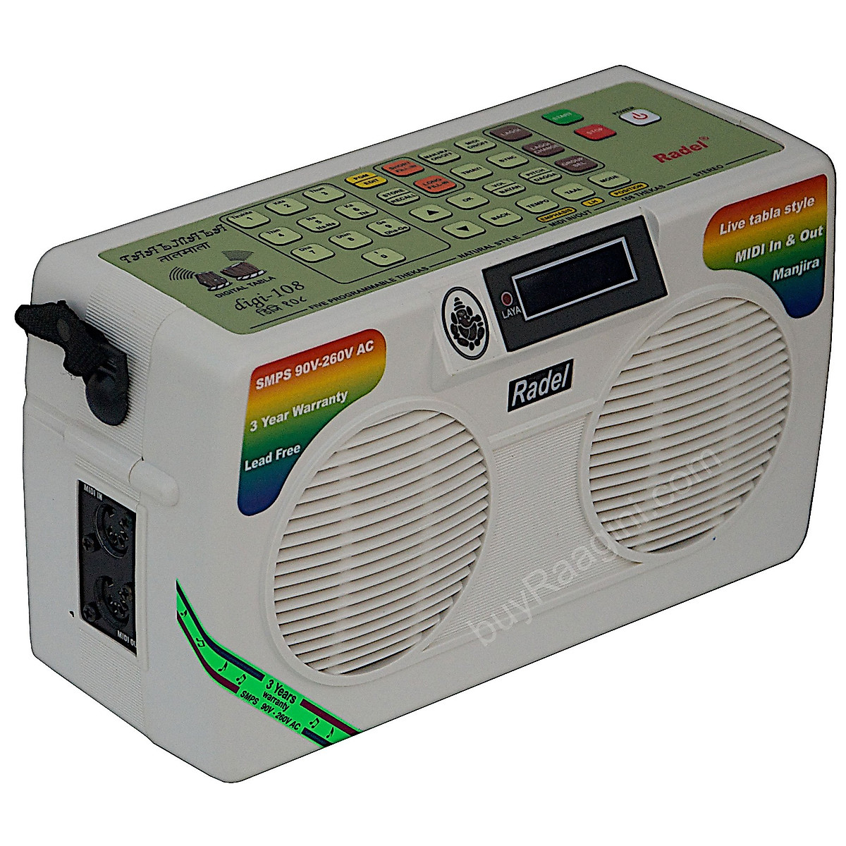 Electronic Tabla - RADEL Taalmala - Digi 108, Electronic Tabla and Manjira - Tabla Sampler, DJ Tabla Sound Machine, Instruction Manual, Power Cord, Bag (PDI-AAF)