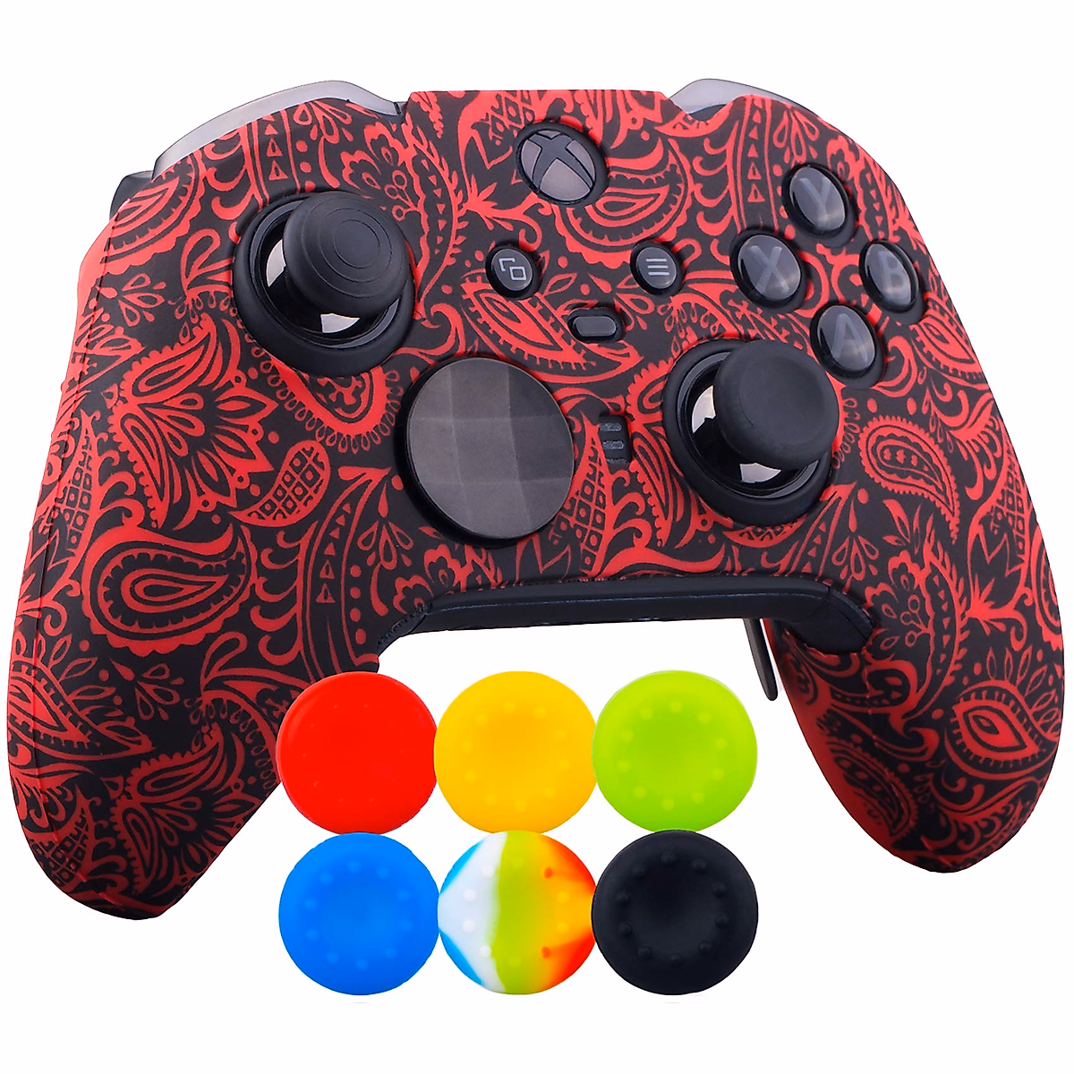 9CDeer 1 x Protective Customize Transfer Print Silicone Cover Skin Plants Red + 6 Thumb Grips Analog Caps for Xbox Elite Series 2 Controller